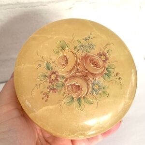 Storage & Organization | Italy Alabaster Hand Painted Floral Round ...